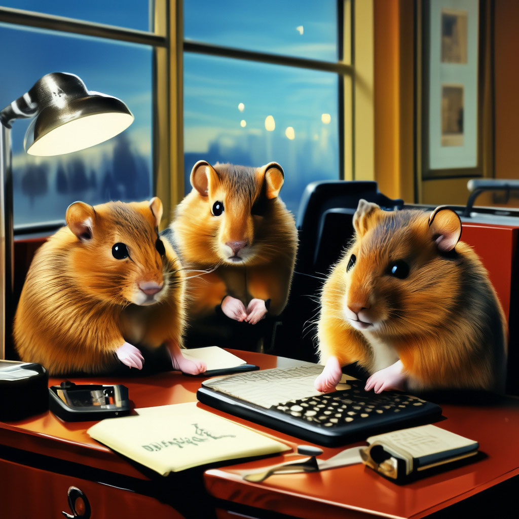 "Hamsters work in the office" — image created in Shedevrum