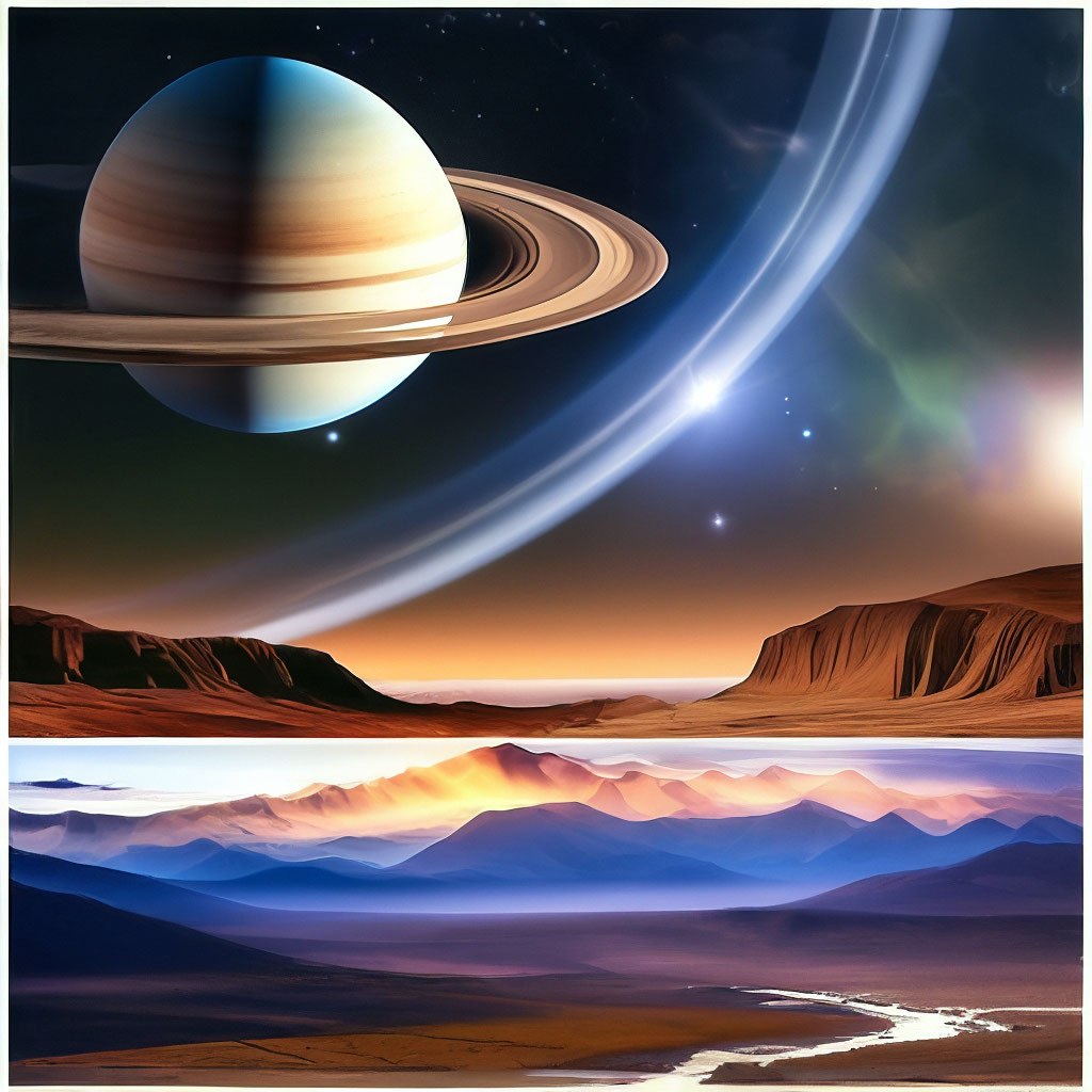 "Photo collage, Planet Saturn, landscape, radiance, space" — image ...