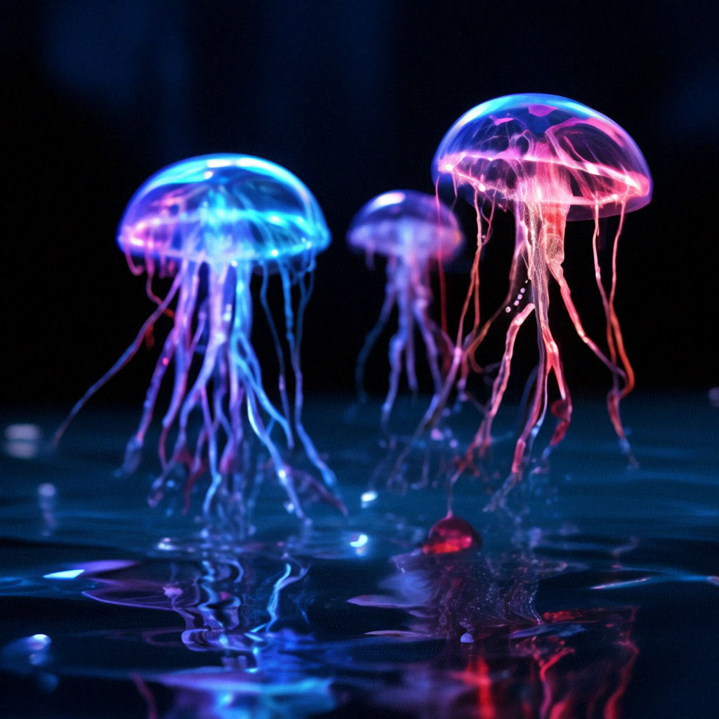 "Water Ghost, fluorescent jellyfish, spiral vortex, magic Firefly ...