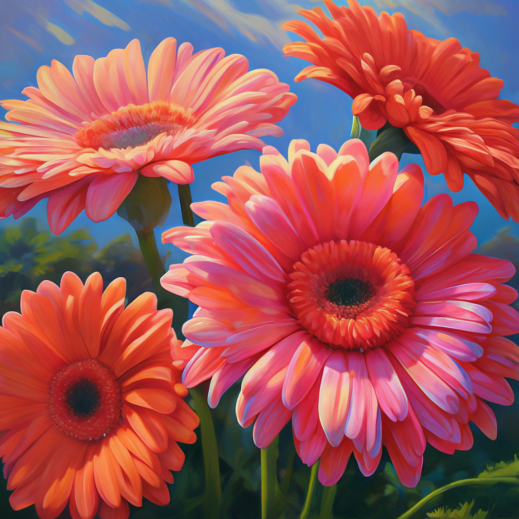 "Big gerberas at dawn" — image created in Shedevrum