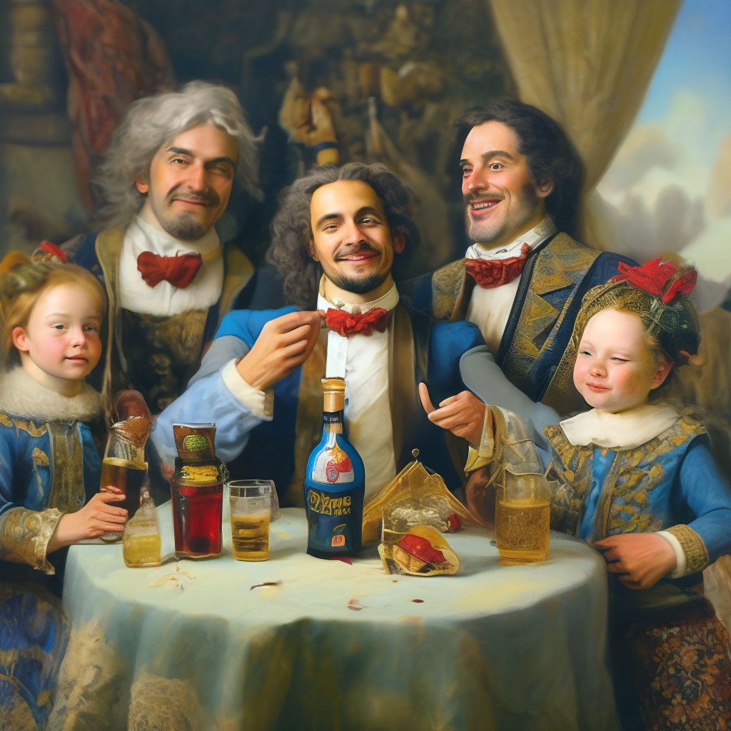 "Wonderful descendants of a drunken fool" — image created in Shedevrum