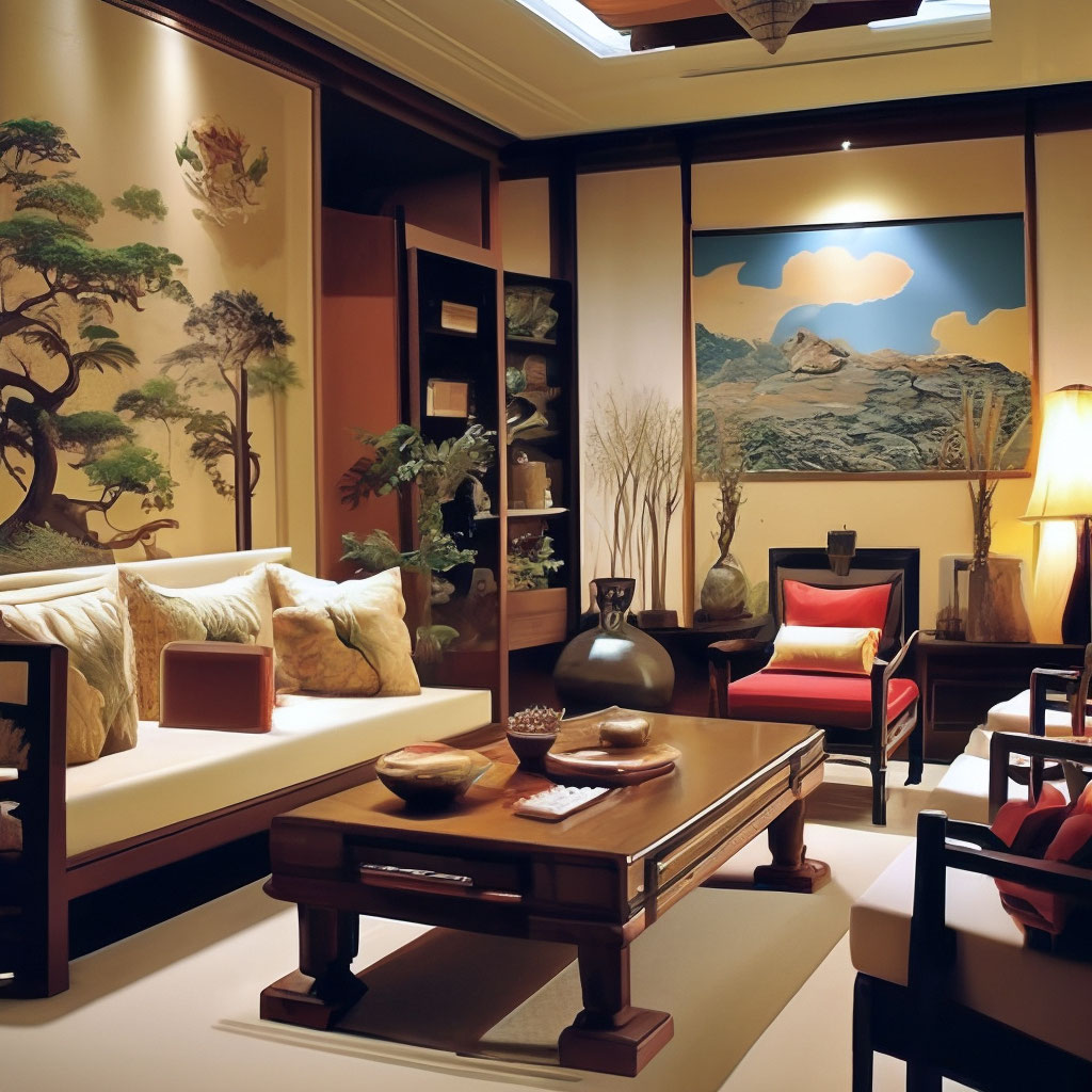 "Chinese-style living room a screen …" — image created in Shedevrum