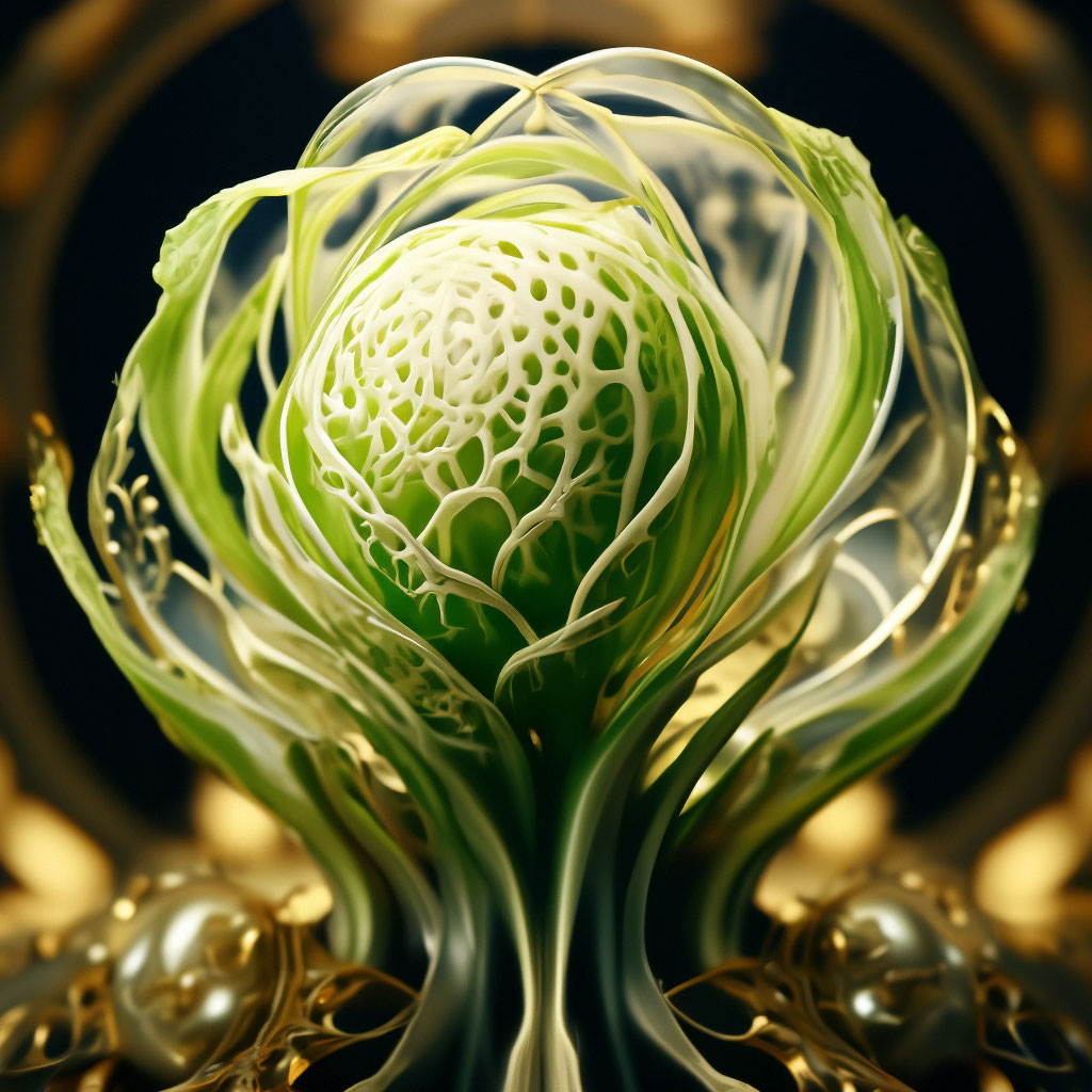 "😼 transparent cabbage inside with bones, stempak, fractal, bionics ...
