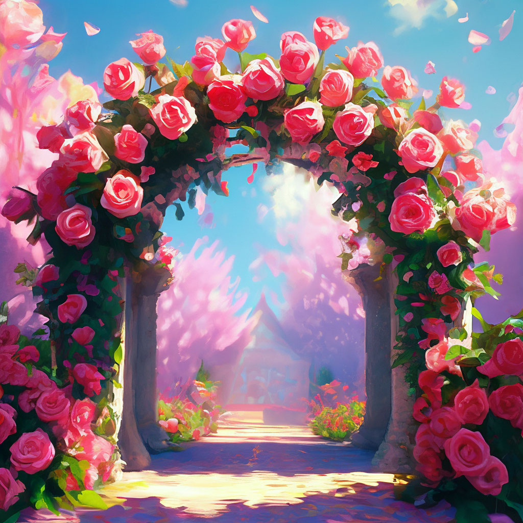 "Painting, arch of roses" — image created in Shedevrum