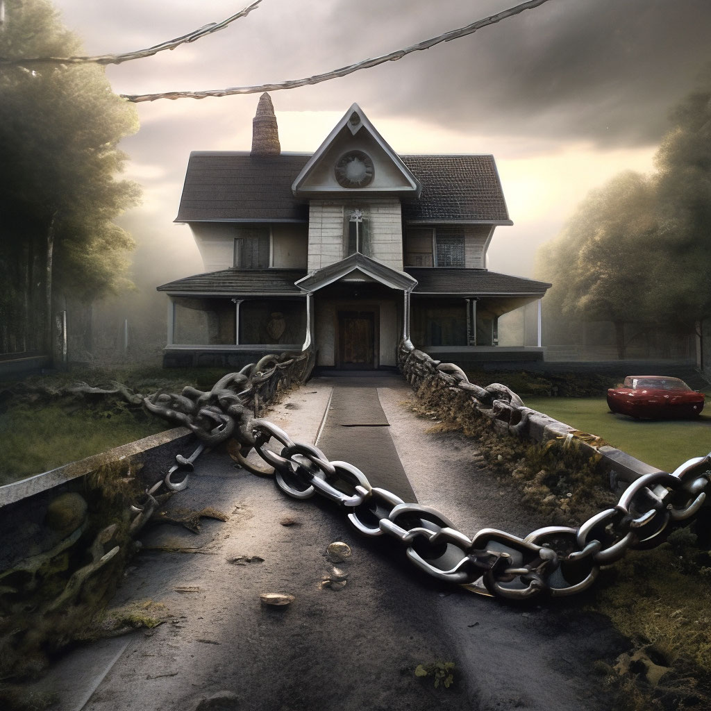 "House, arrest, chain, road, life" — image created in Shedevrum