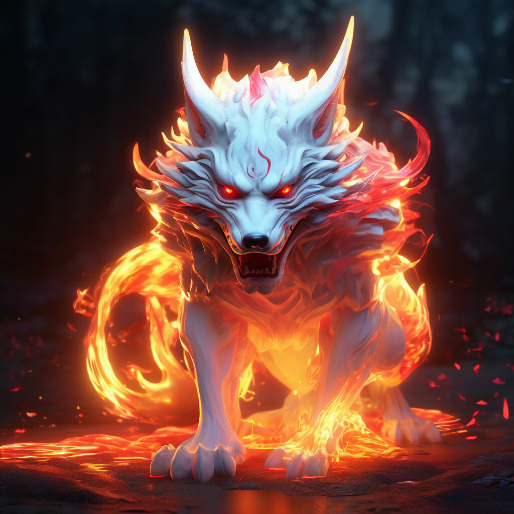 "Demonic okami, 8K,hyperdetalization, soft light, mystical glow ...
