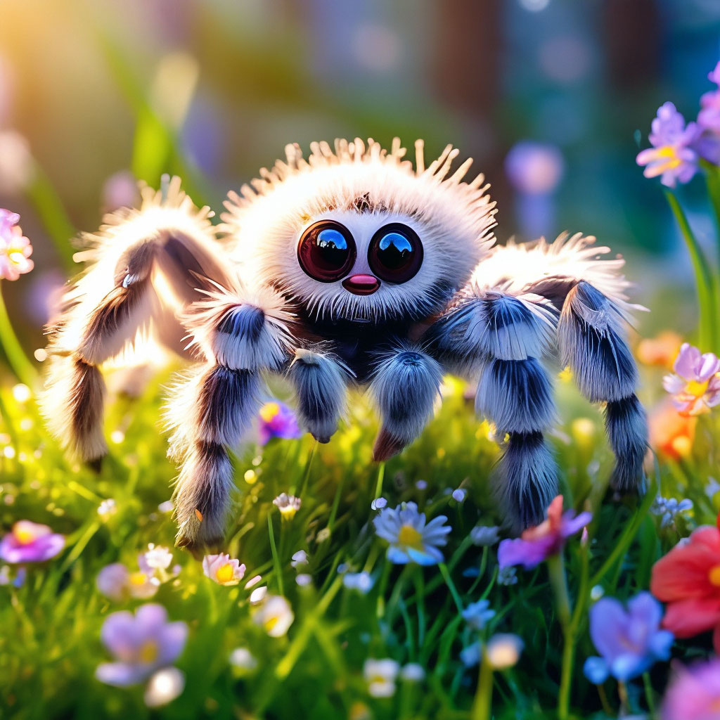 "Fluffy, big, kind,cute, happy, big-eyed, pretty tarantula, cheerful ...