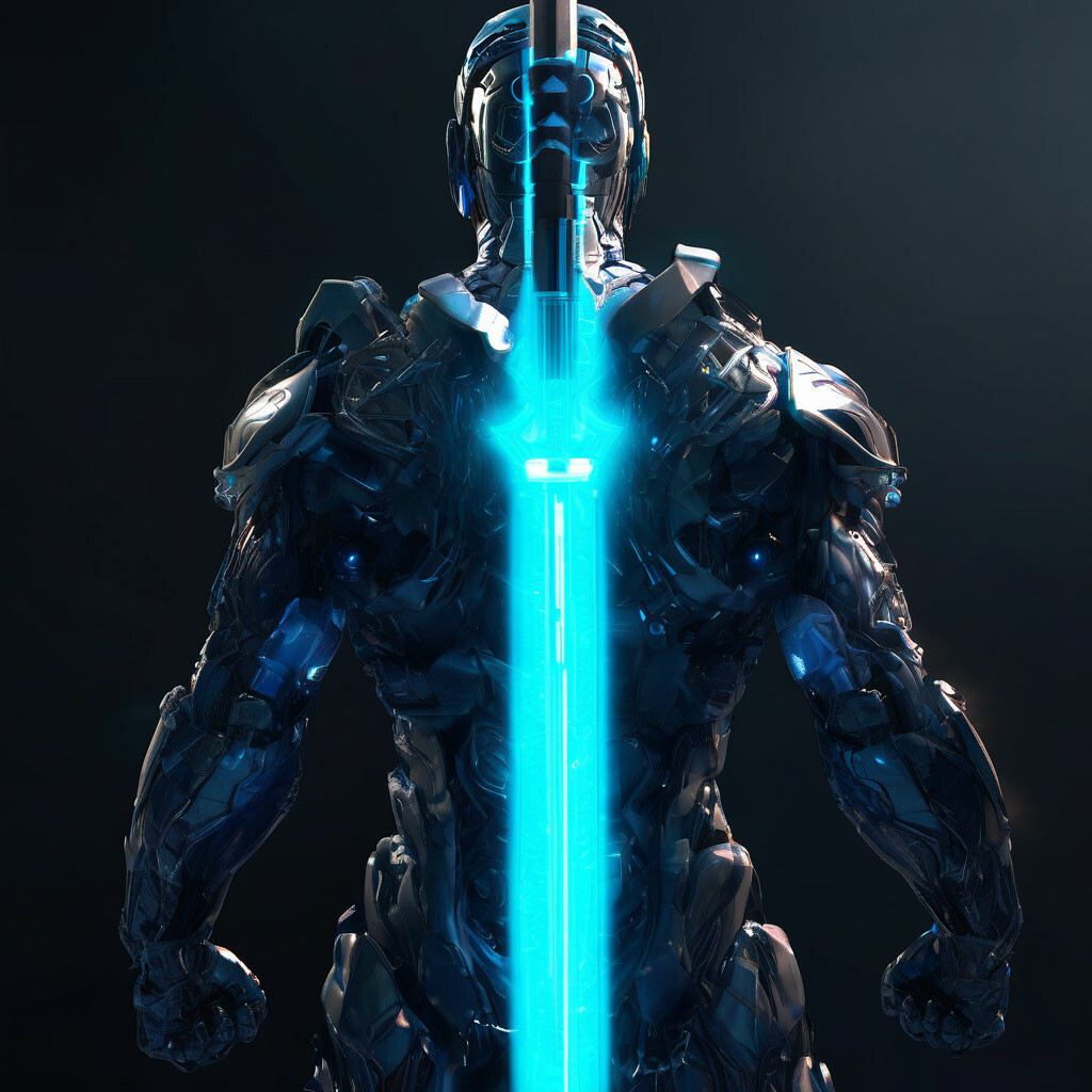 "☠️ The Titan Cyborg ion sword is in his right hand" — image created in ...