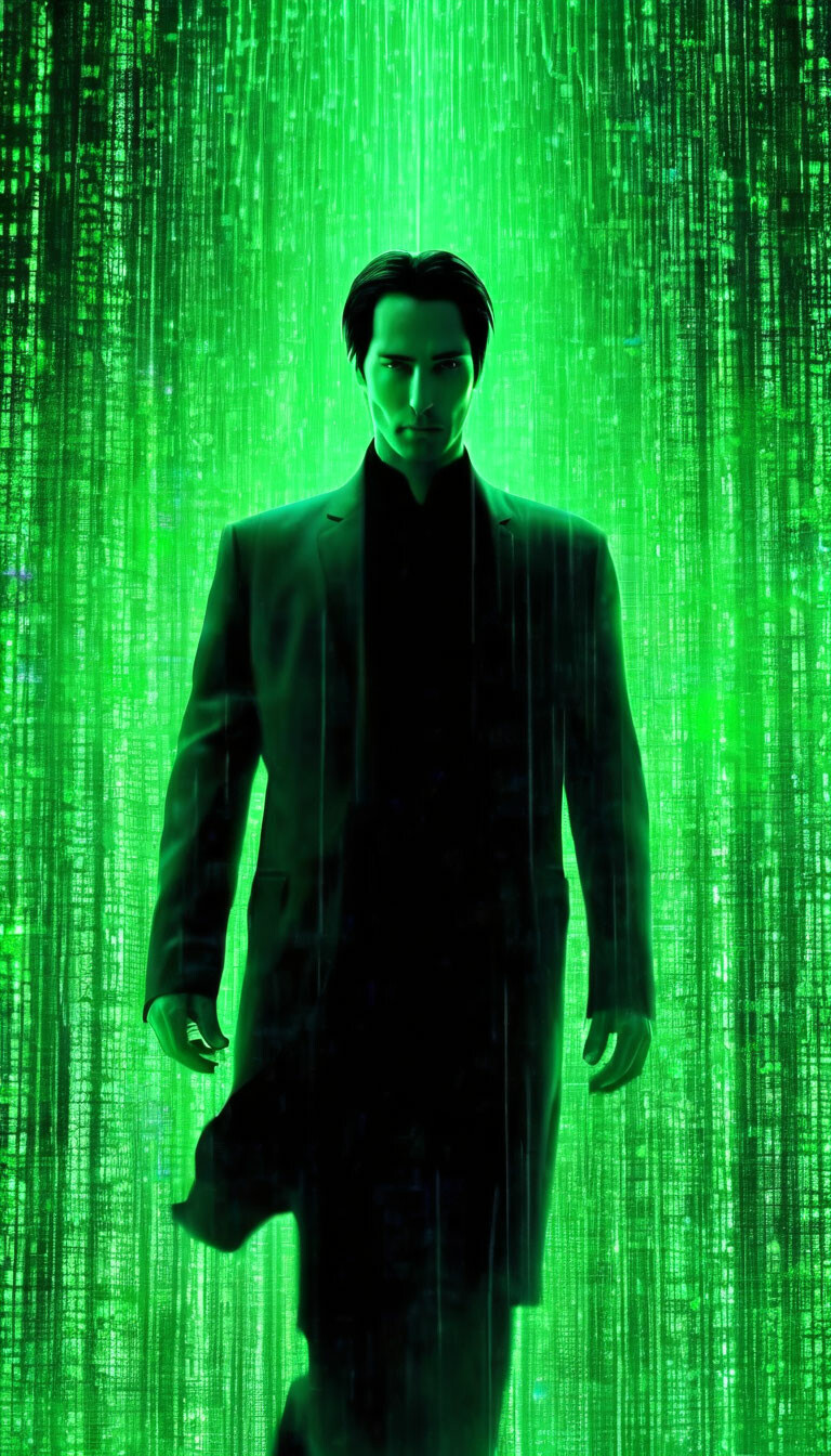 "Matrix Neo , anime , city , green …" — image created in Shedevrum