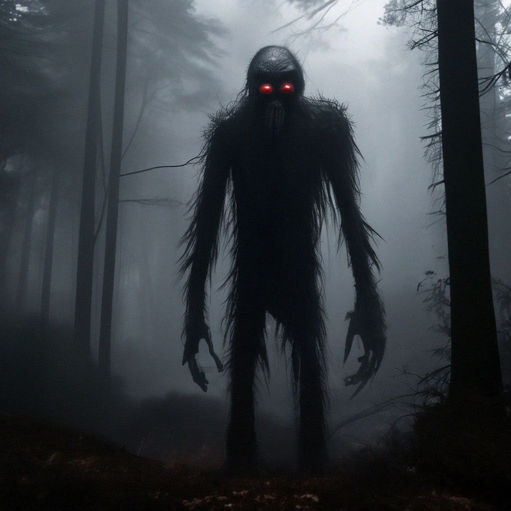 "Having stopped a long scary monster with red eyes standing in the ...