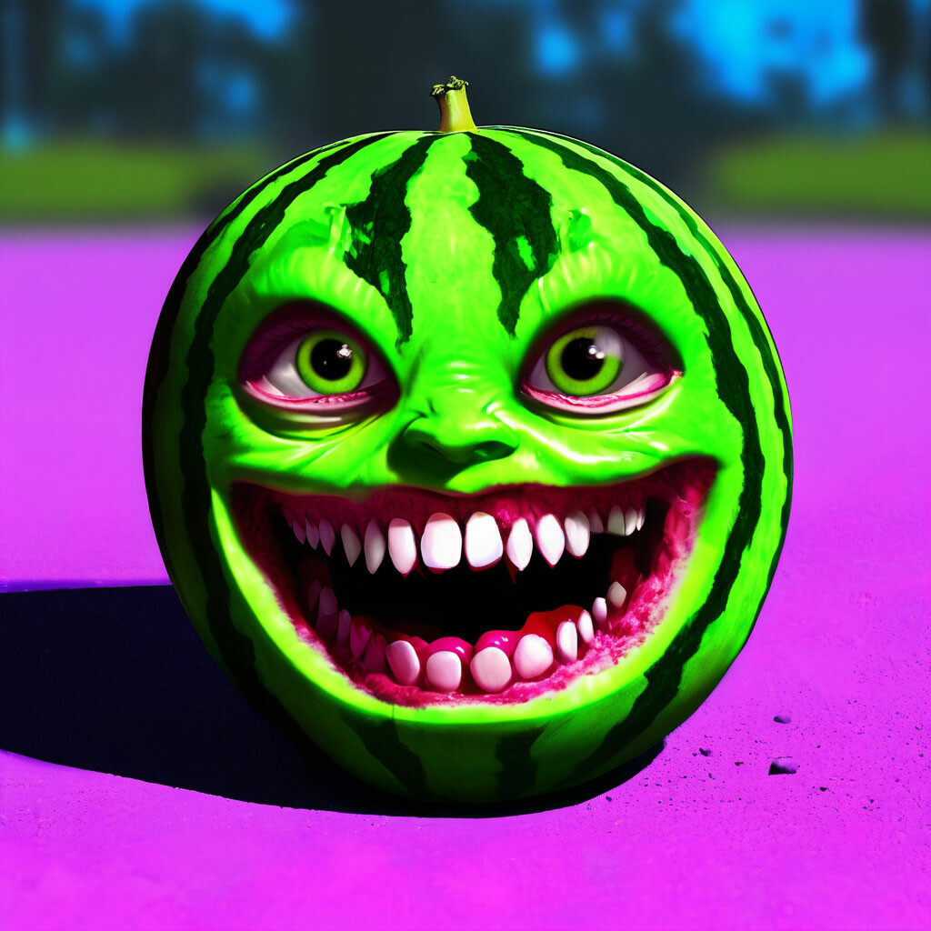 "Inside the watermelon, the face of a …" — image created in Shedevrum