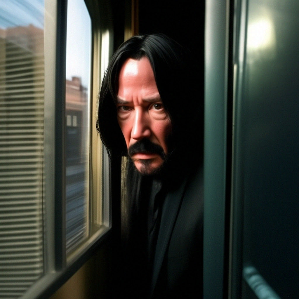 "Keanu Reeves as John Wick, magic eye short, he is being seen through ...