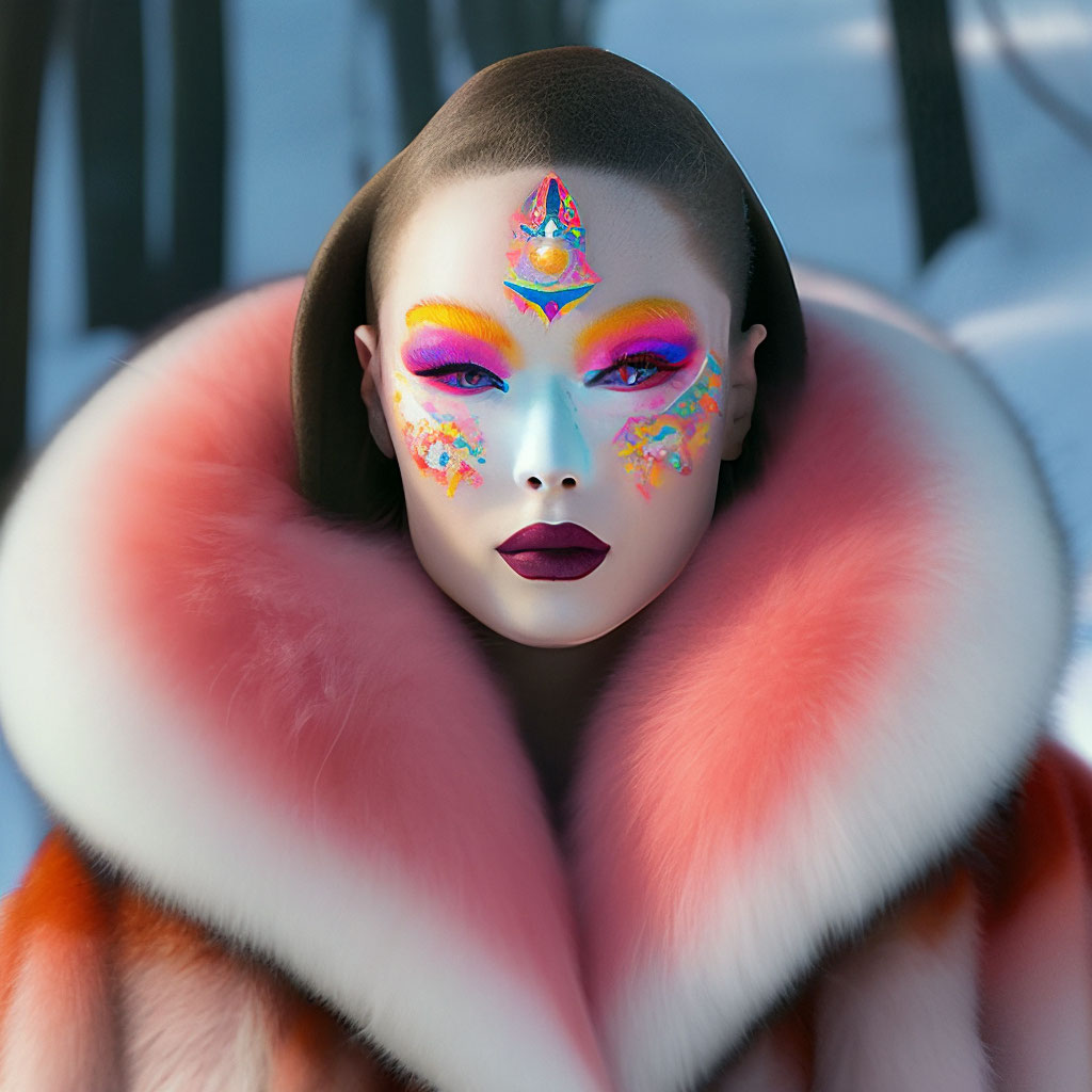 "A snowman with bright aesthetic makeup in a mink short fur coat ...