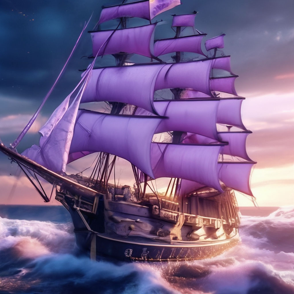 "Fantastic ship of lilac roses+ sailing on the sea, waves, photo ...