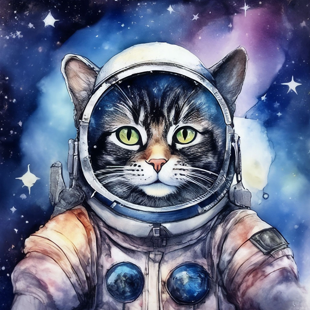 "Watercolor black cat astronaut on the background of the galaxy ...