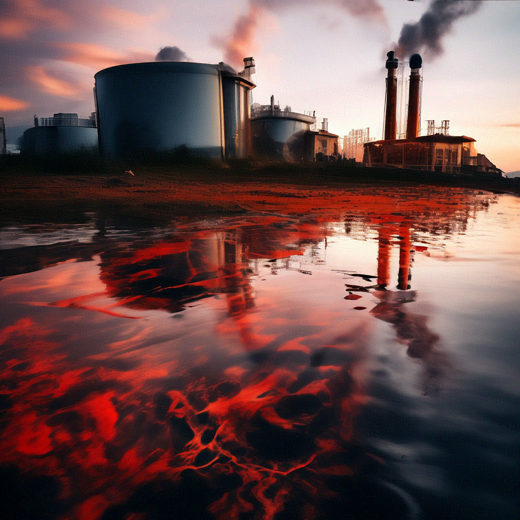 ". the ocean of the future polluted with oil and gasoline near the ...