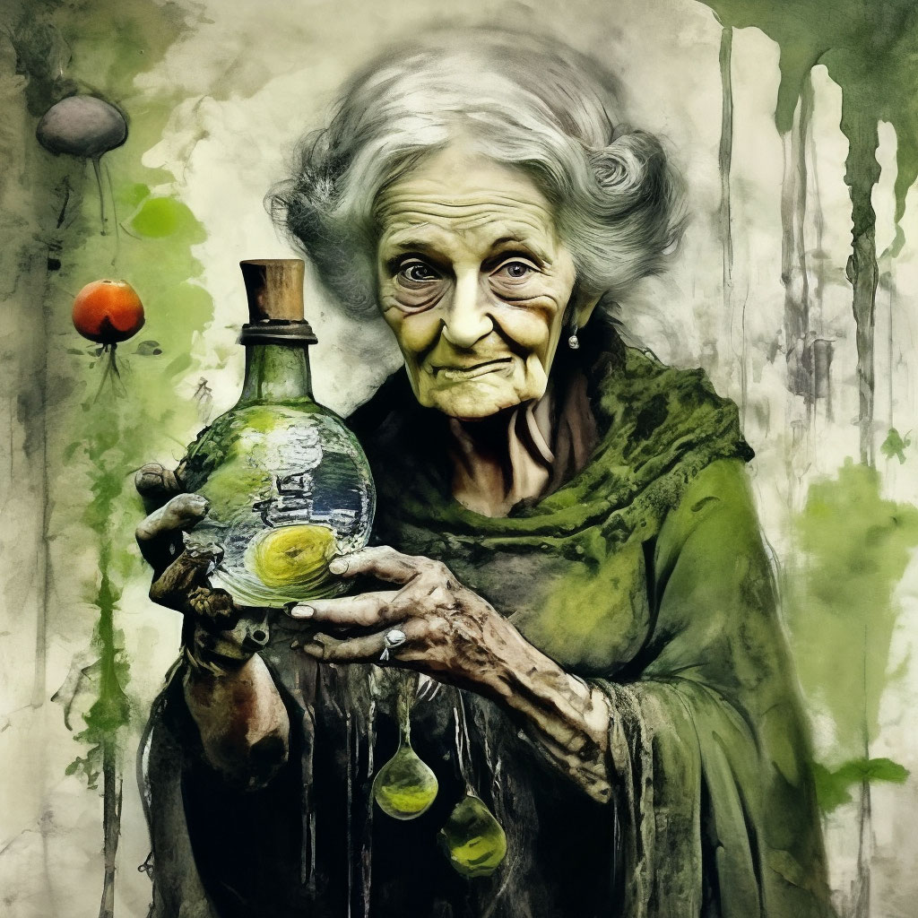"Black eyeballs on a pale old woman's face, old swamp witch, horror ...