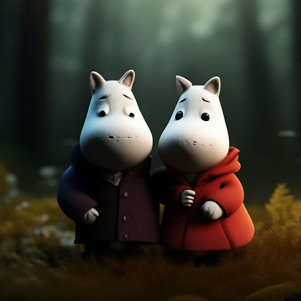 "Moomin cartoon only moomin mom and Moomin dad" — image created in ...