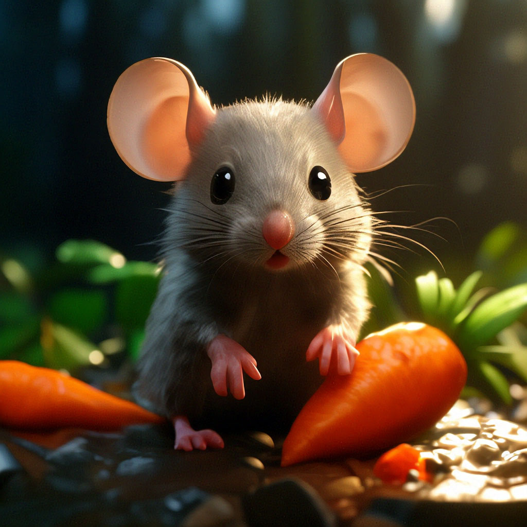 "Mouse, carrot, rain, detailed, 4k, low poly, isometric art, 3d art ...