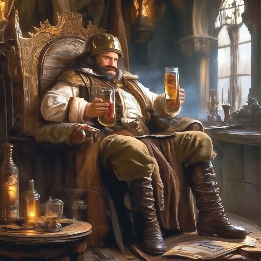 "The Middle Ages, a man with a belly in an armchair, with a glass of ...