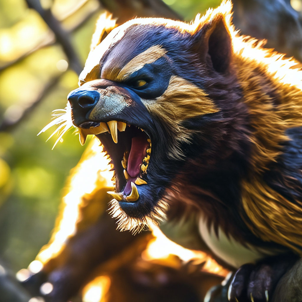 " Wolverine Wolverine gapes and screams, sits on a branch ...