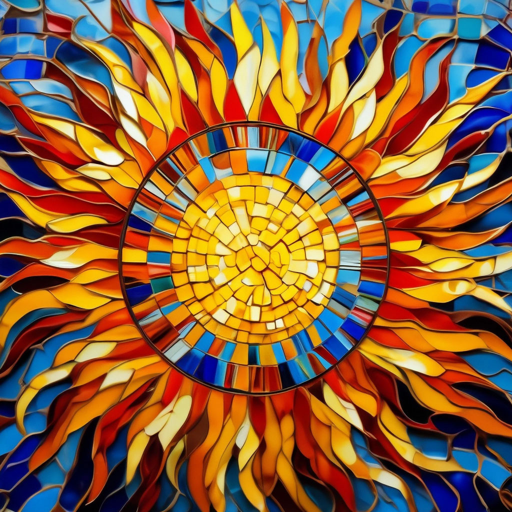"The sun made of glass mosaic, sophisticated technique, bright colors ...