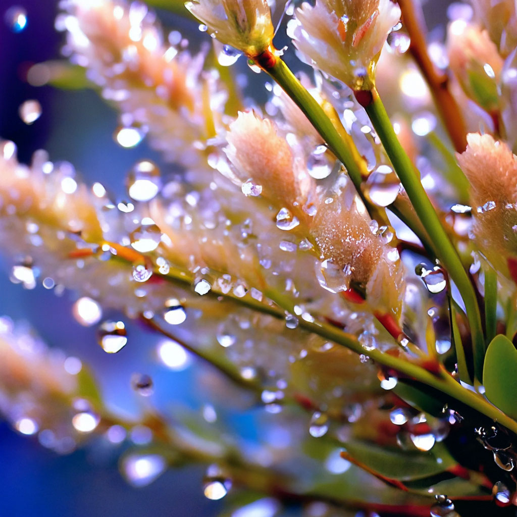 "Bouquet of fluffy willow, covered with dew drops wet,sparkles,color ...