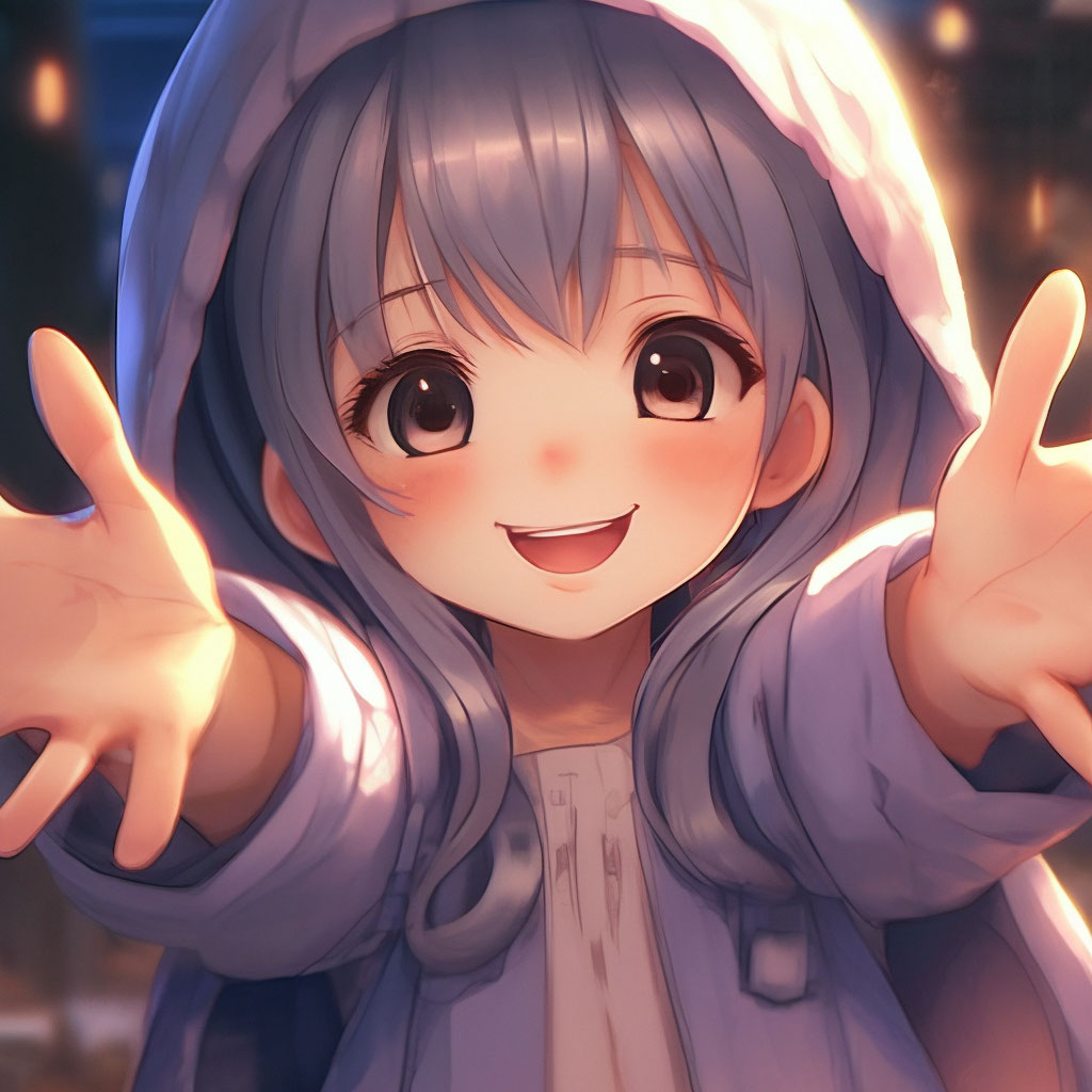 "💜\🤍 Anime girl loli,small,standing,reaching out to hug,holding out her ...