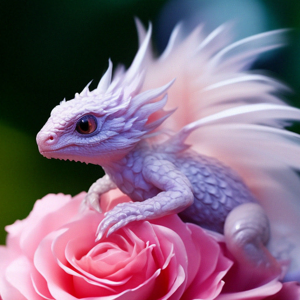 Magical mother-of-pearl dragon on minimals, cute funny white-lilac tiny ...