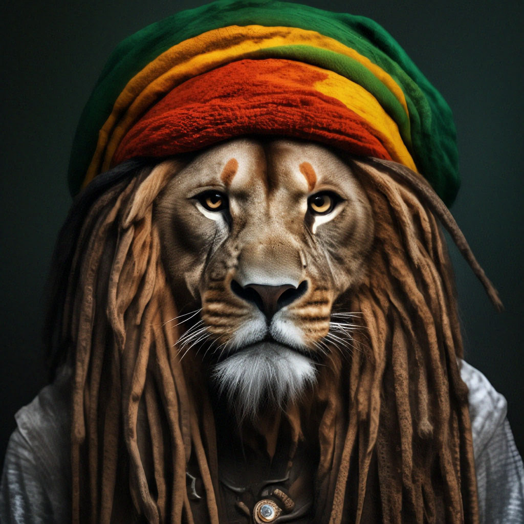 "A lion with long dreadlocks in a colored Jamaican hat, aesthetically ...