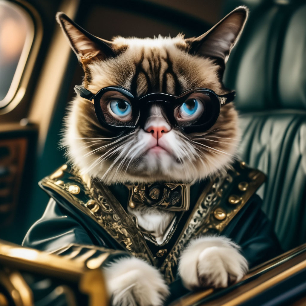 "Grumpy Cat is sitting in the back seat of a Rolls-royce dusted with ...