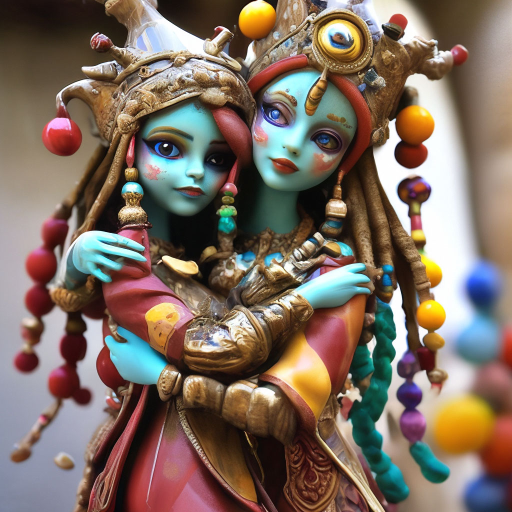 "The embrace of two figures in love in the style of Devon Dorrity, an ...