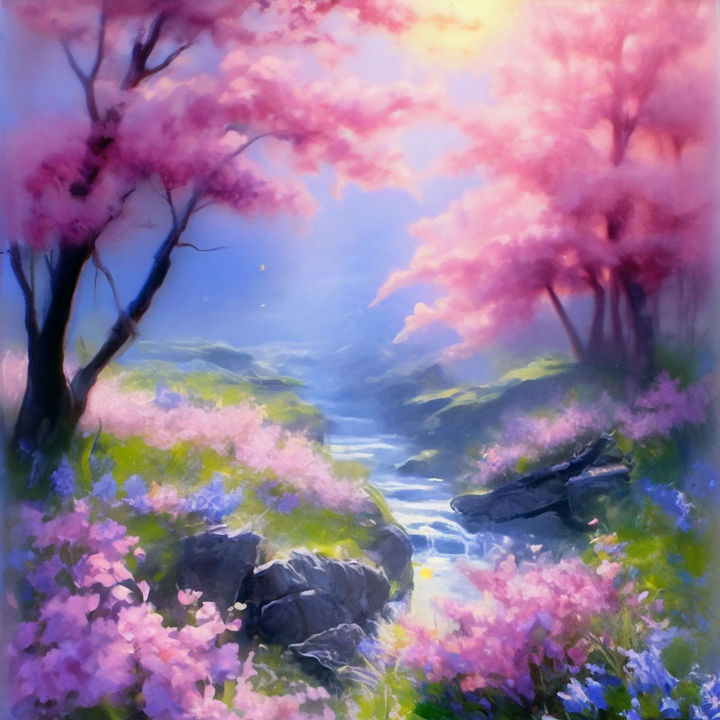 "Spring scenery, masterpiece, magnificent, abundant, stunning spring ...