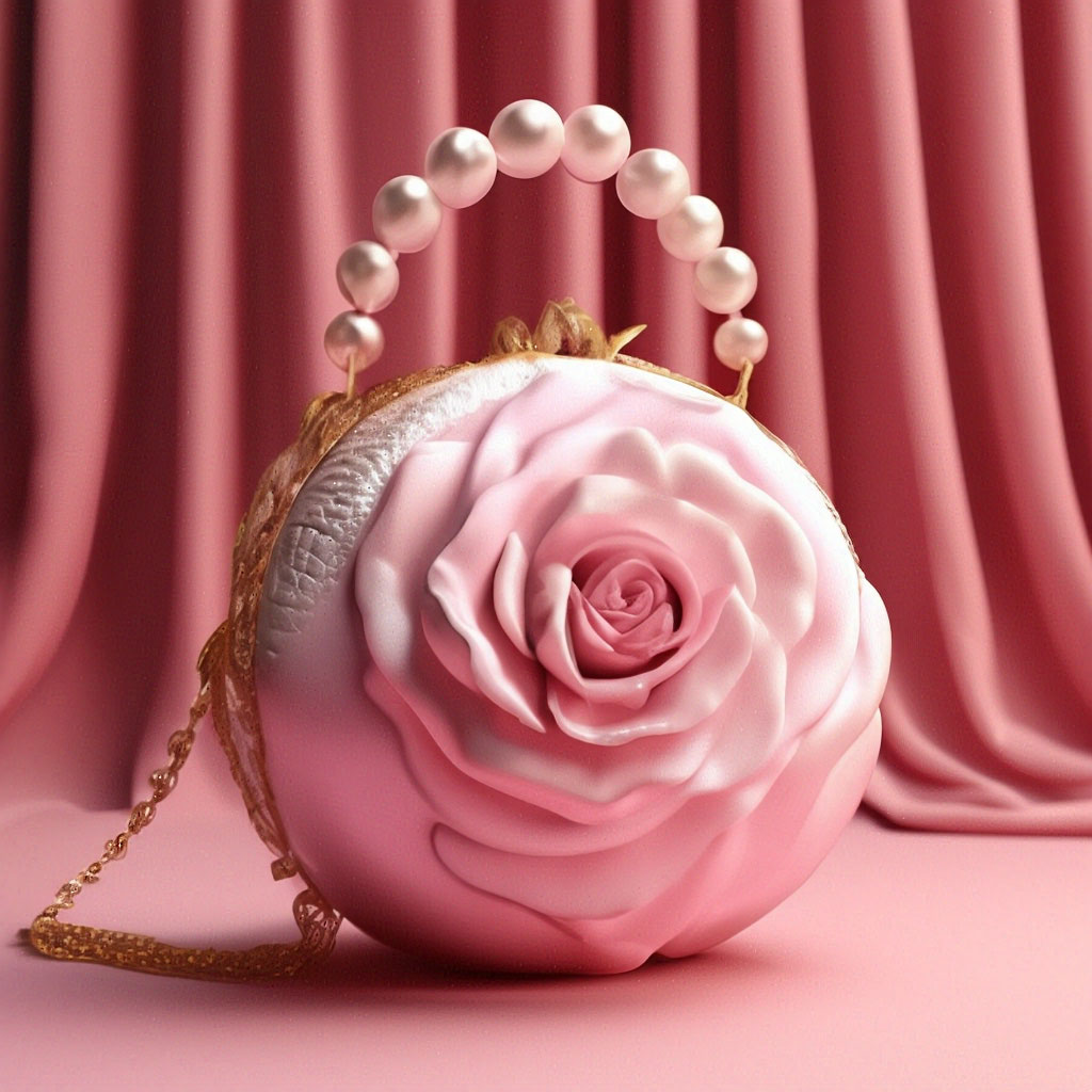 " a unique and beautiful round handbag in satin pink in the form of a ...