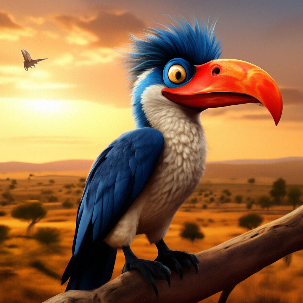 "Zazu from the cartoon "Korl the Lion",on the background of the ...