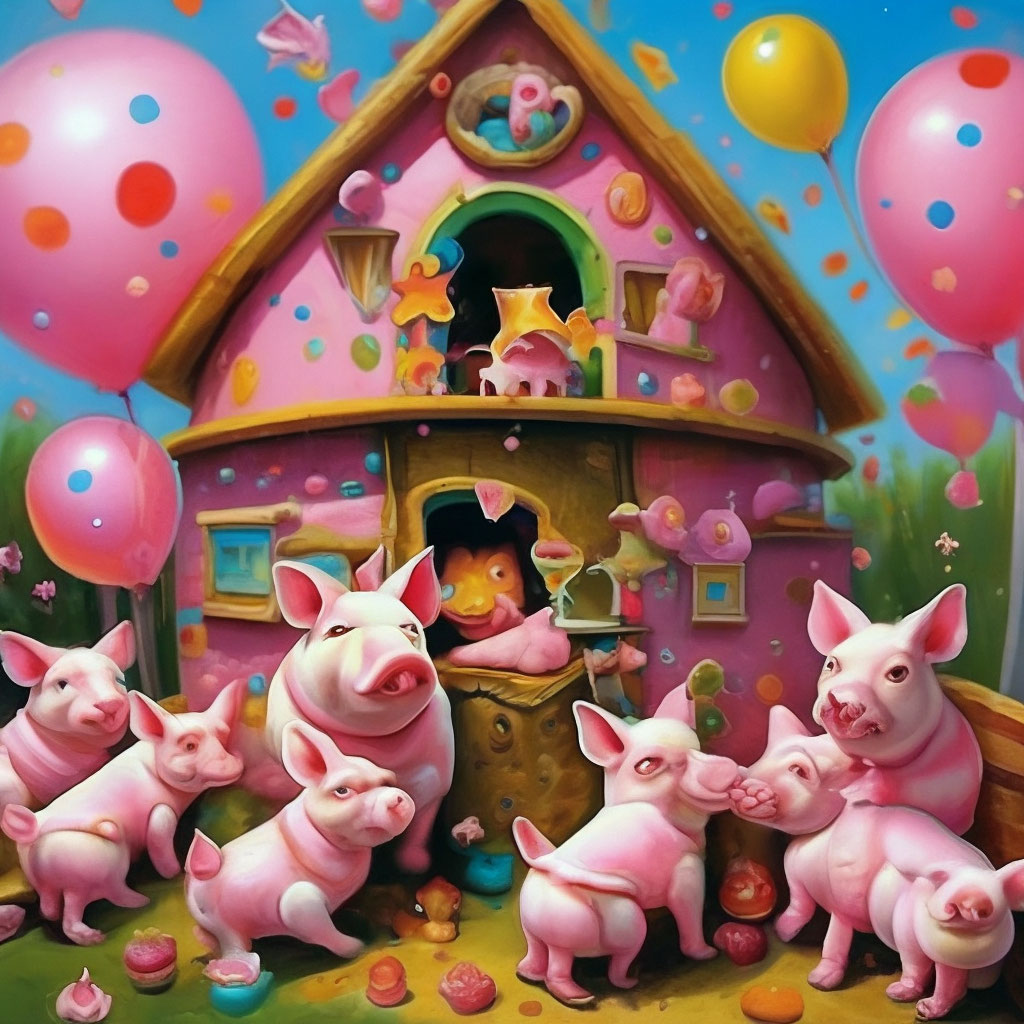"Party at the piggy house Nuf-nuf" — image created in Shedevrum
