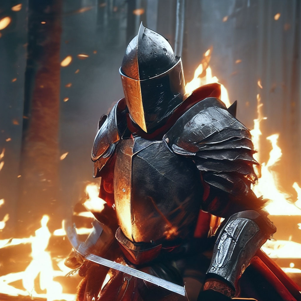 "GIF, bonfire, knight, dark fantasy style" — image created in Shedevrum