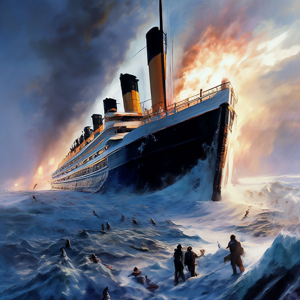 "The collision of the Titanic with an iceberg" — image created in Shedevrum