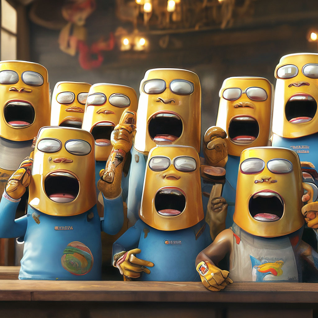 "Beer cans with their eyes open, singing ditties" — image created in ...