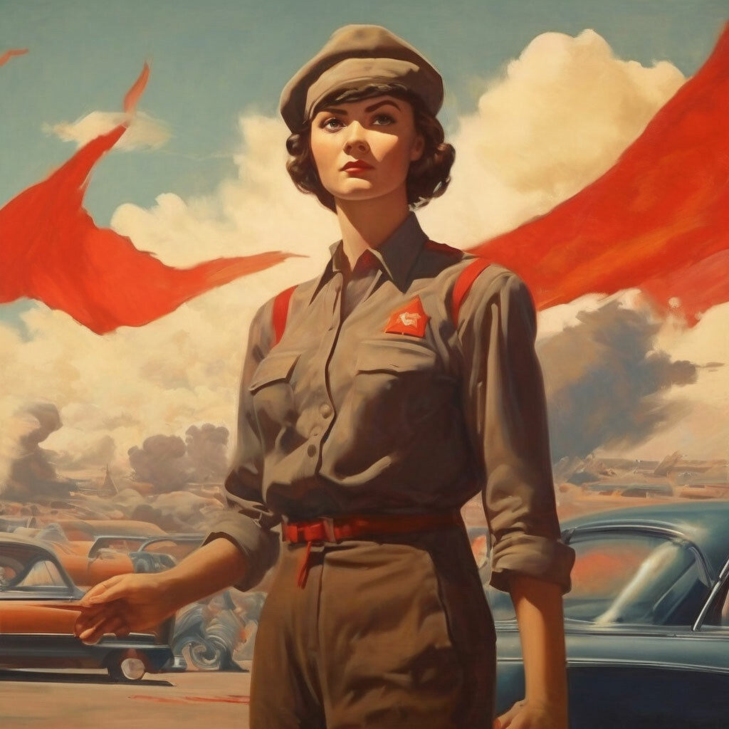 "In the style of socialist realism posters, full-length, high detail ...