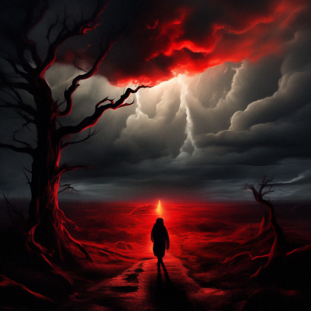 "Thunder rumbles over the earth horror cartoon surrealism" — image ...