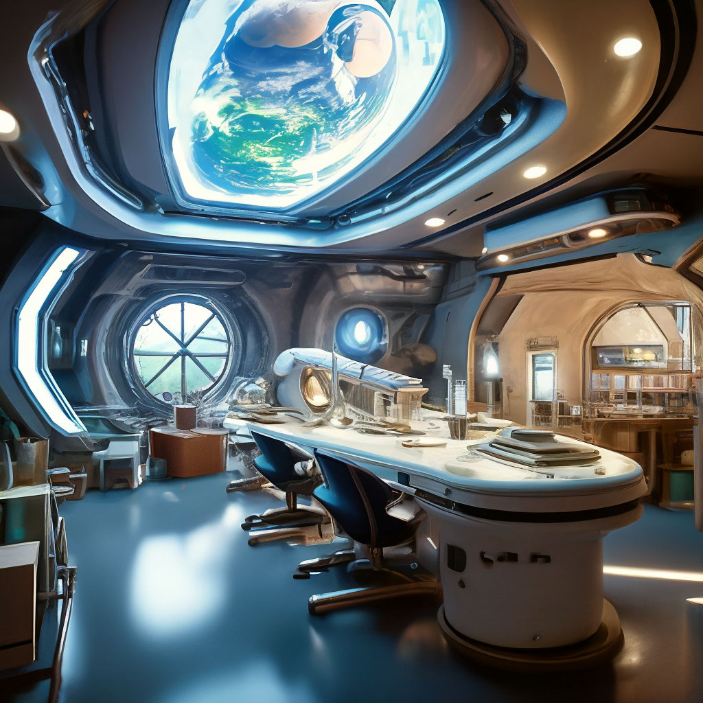 "A laboratory inside a fantastic interplanetary ship" — image created ...