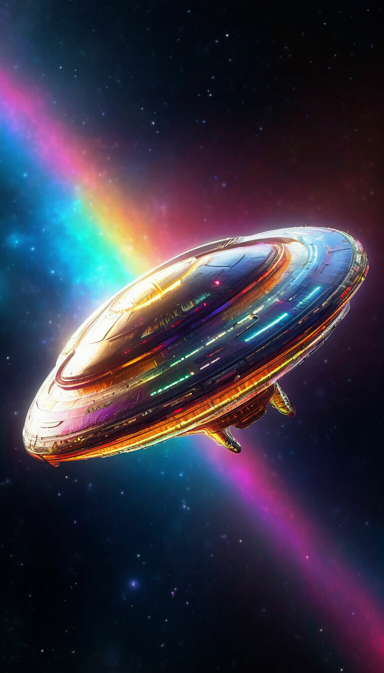 "Beautiful big alien ship flying in …" — image created in Shedevrum