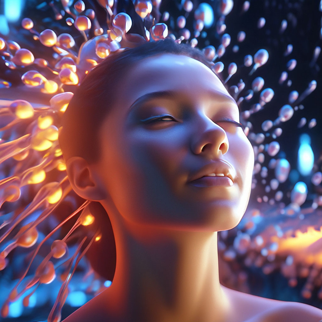 "A surreal and psychedelic photo portrait capturing dancing thoughts ...