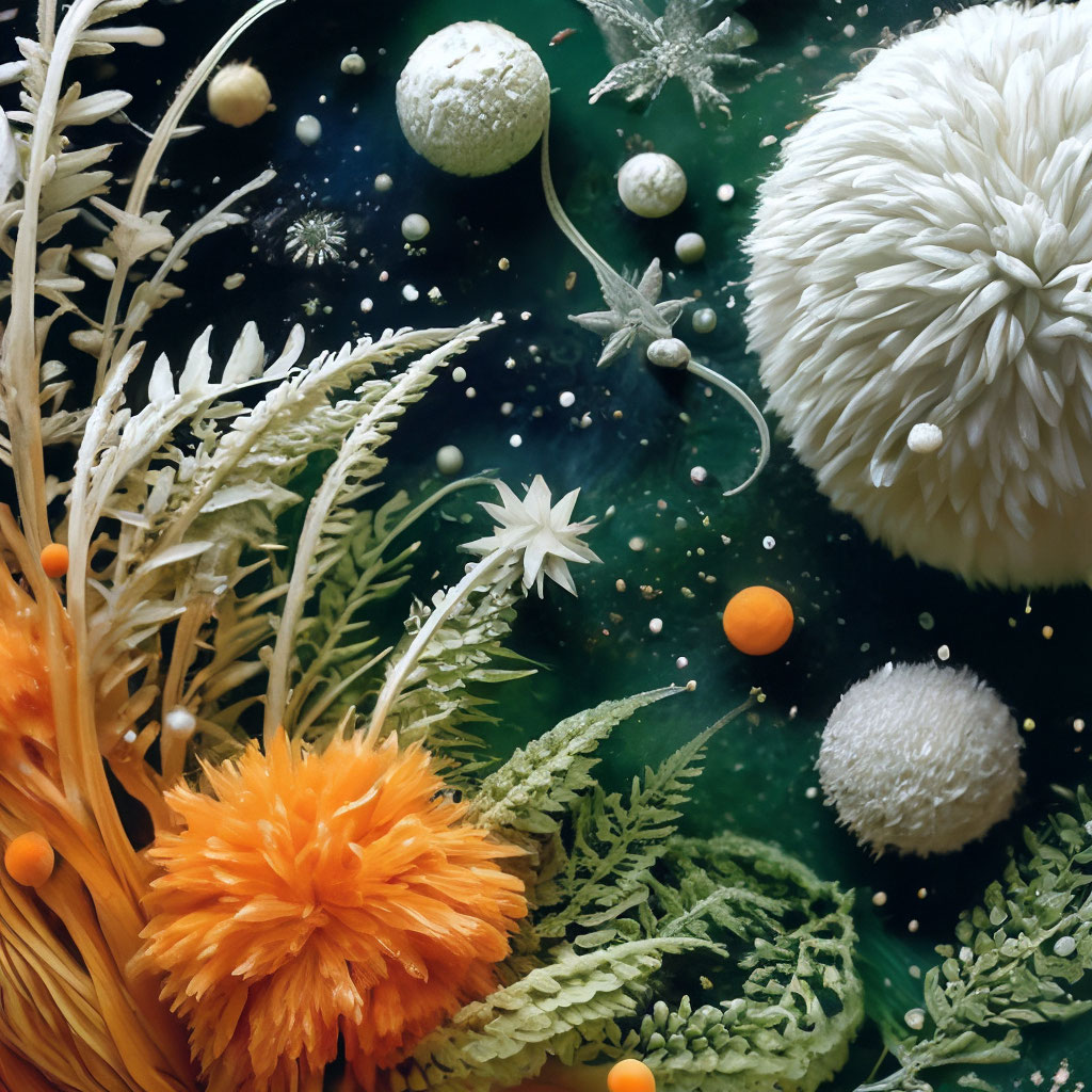 "Macroworld, planets, green, orange, white, stardust, beautiful, dark ...
