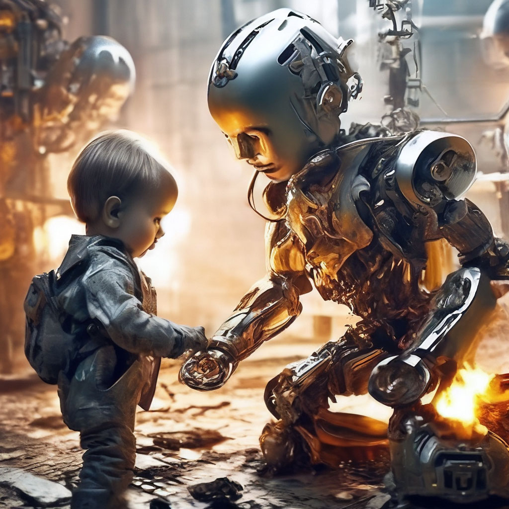 "Funny robot kids playing Robots Symbiosis Technocracy High Detail ...