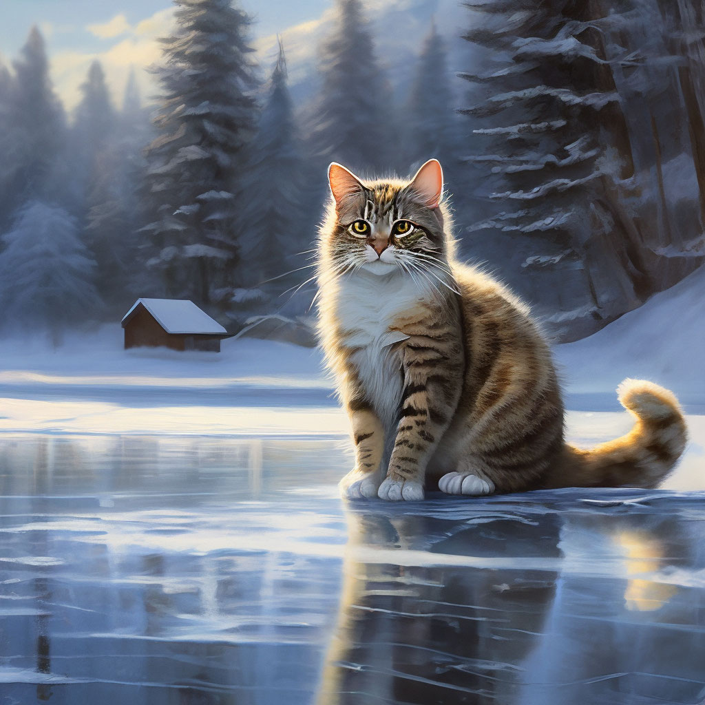 "The cat on the ice" — image created in Shedevrum