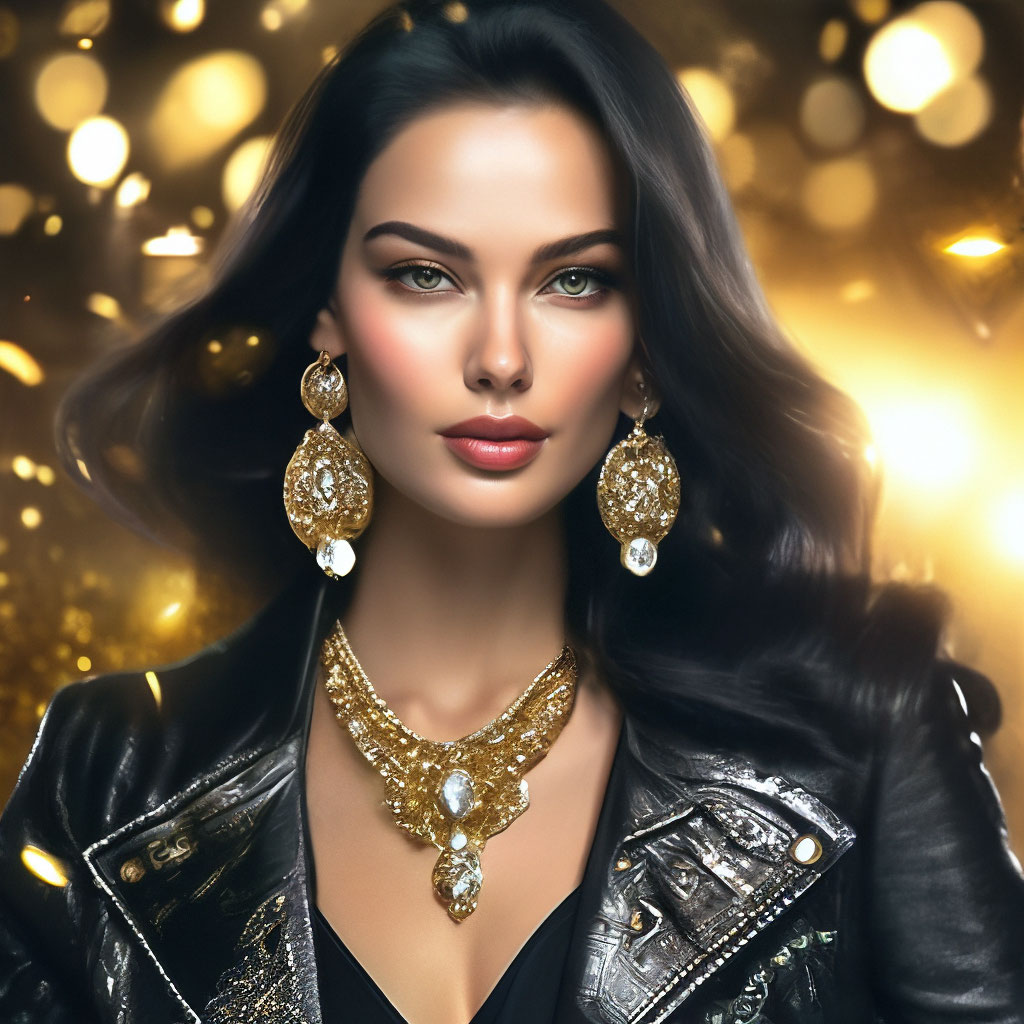 "Incredibly beautiful realistic woman, glamorous, round earrings ...