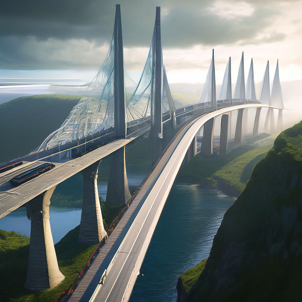 "A huge bridge" — image created in Shedevrum