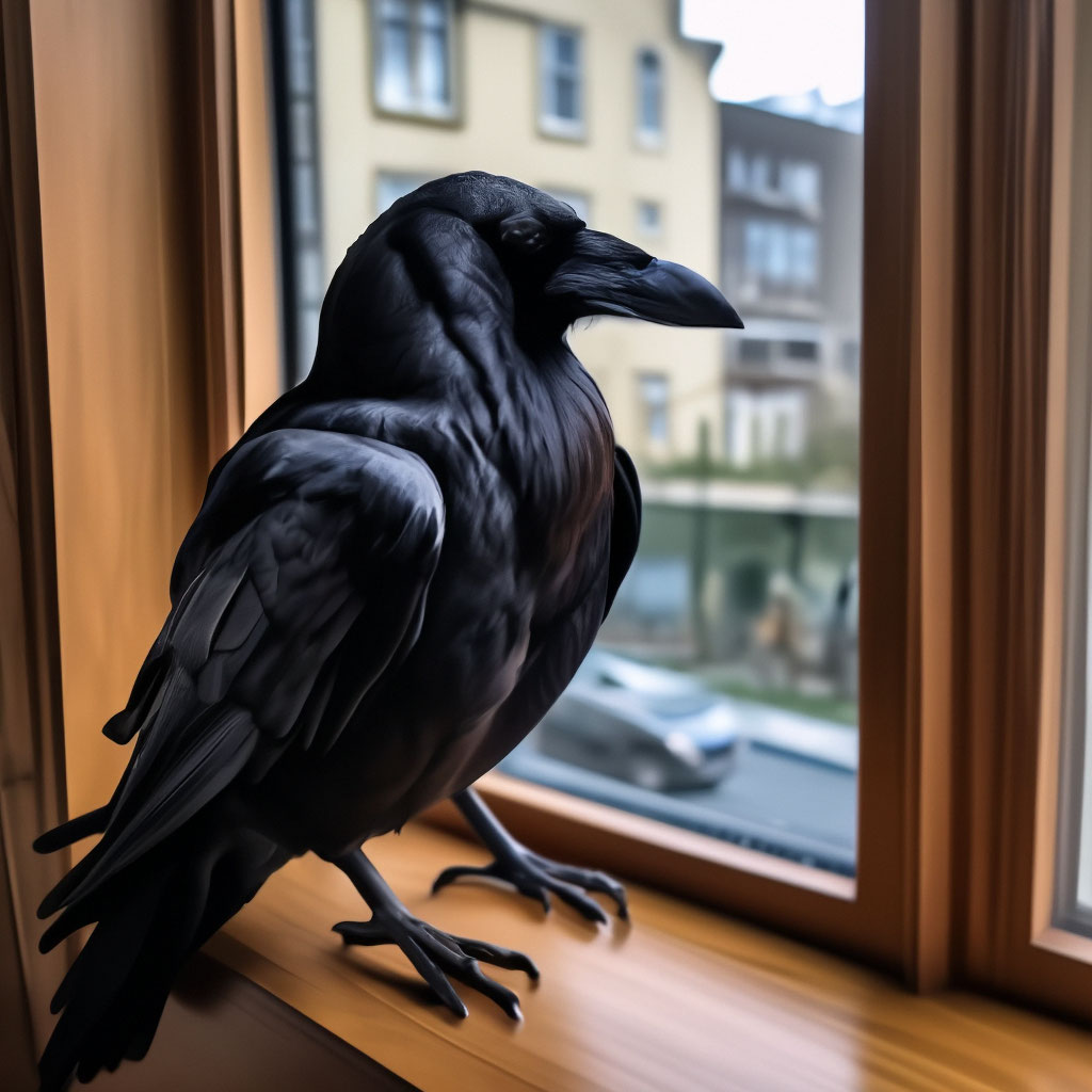 "A talking Raven sat On the window And looked sadly at my home. He didn ...